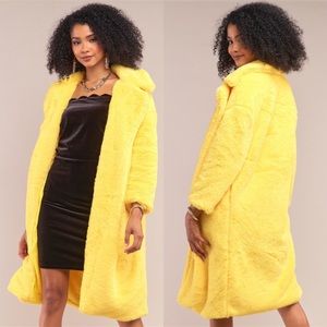 SettleDown | Jackets & Coats | Yellow Long Sleeve Open Front Faux Fur ...